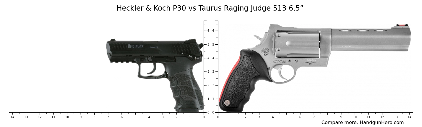 Heckler & Koch P30 vs Taurus Raging Judge 513 6.5” size comparison ...