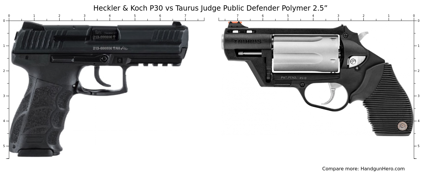 Heckler & Koch P30 vs Taurus Judge Public Defender Polymer 2.5” size ...