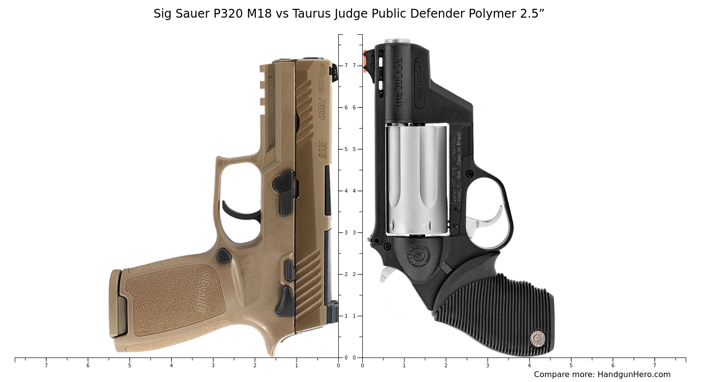 Sig Sauer P320 M18 vs Taurus Judge Public Defender Polymer 2.5” size ...