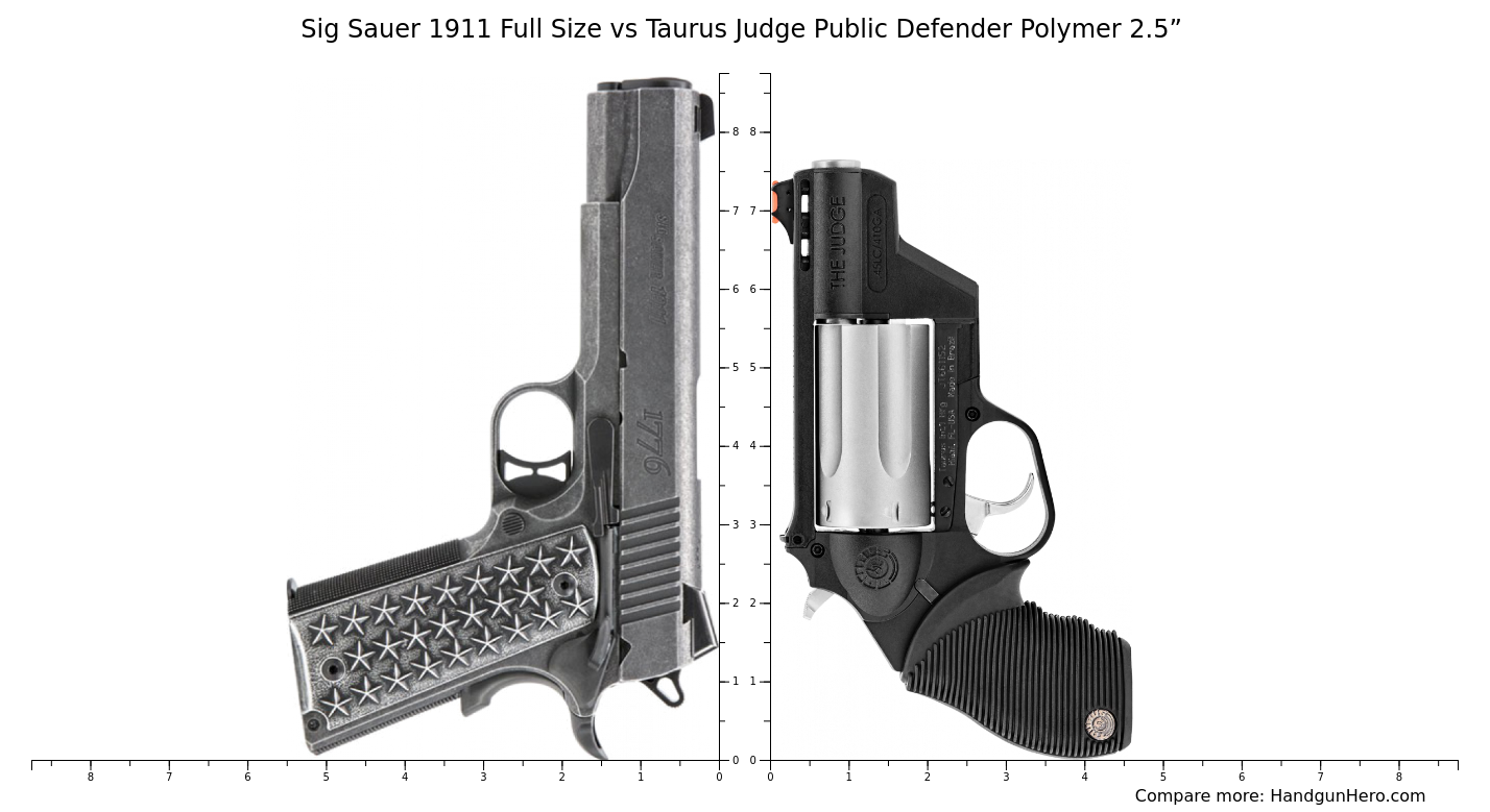 Sig Sauer 1911 Full Size vs Taurus Judge Public Defender Polymer 2.5 ...