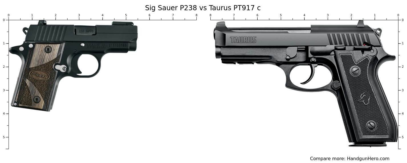 Sig Sauer P238 vs Taurus PT917 c size comparison | Handgun Hero