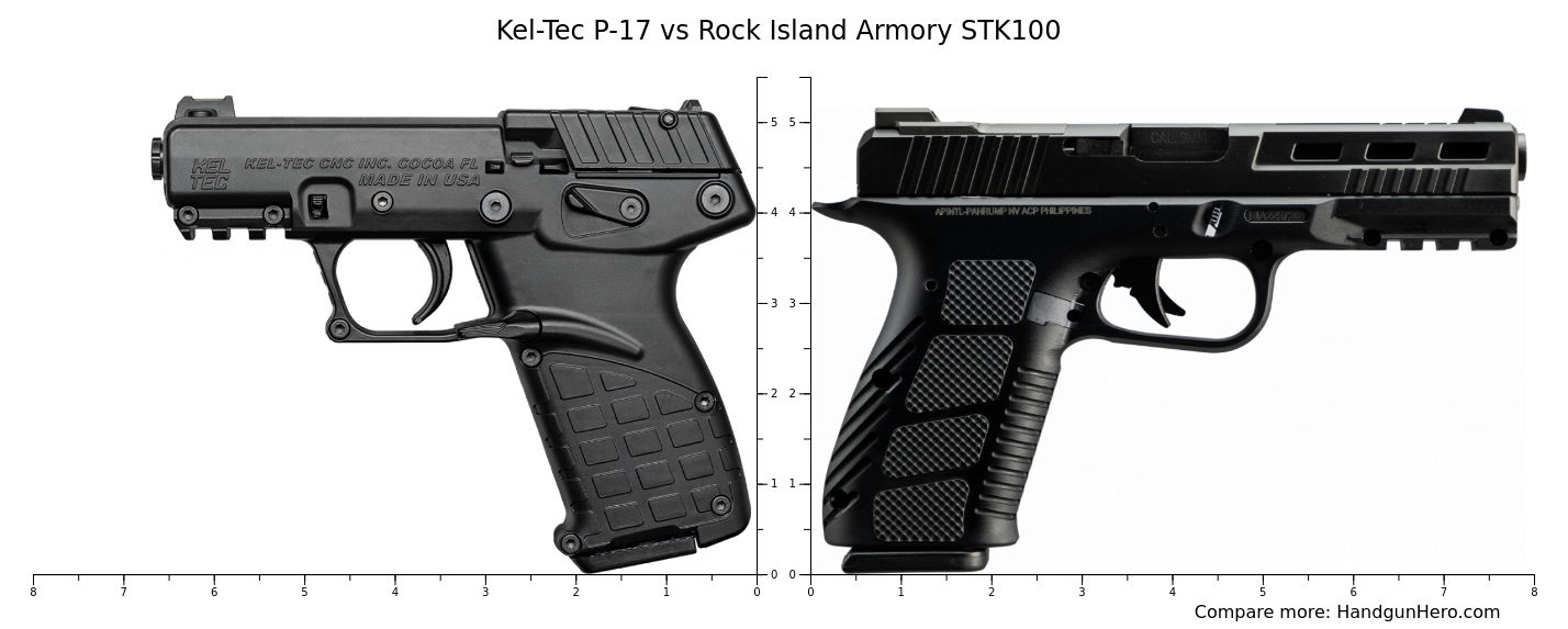 Kel-Tec P-17 vs Rock Island Armory STK100 size comparison | Handgun Hero