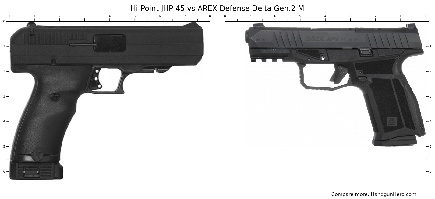Hi-Point JHP 45 vs AREX Defense Delta Gen.2 M size comparison | Handgun ...