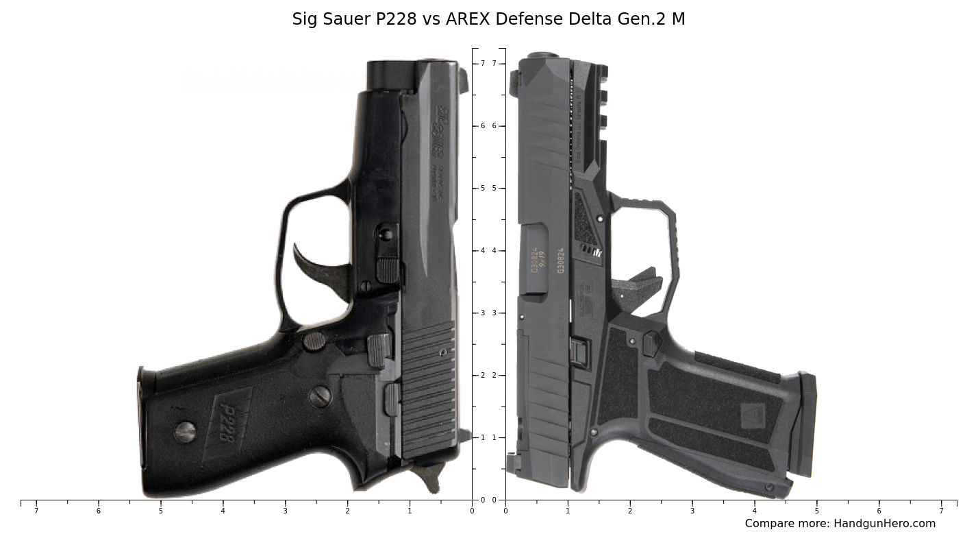 Sig Sauer P228 vs AREX Defense Delta Gen.2 M size comparison | Handgun Hero