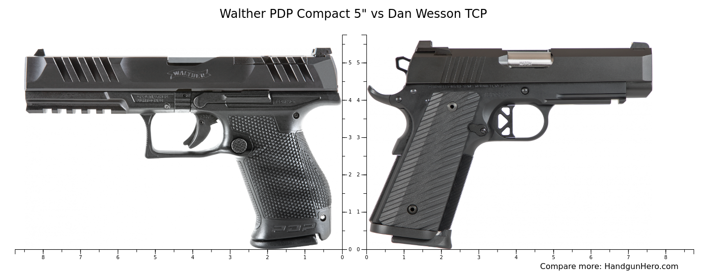Walther PDP Compact 5" vs Dan Wesson TCP size comparison | Handgun Hero