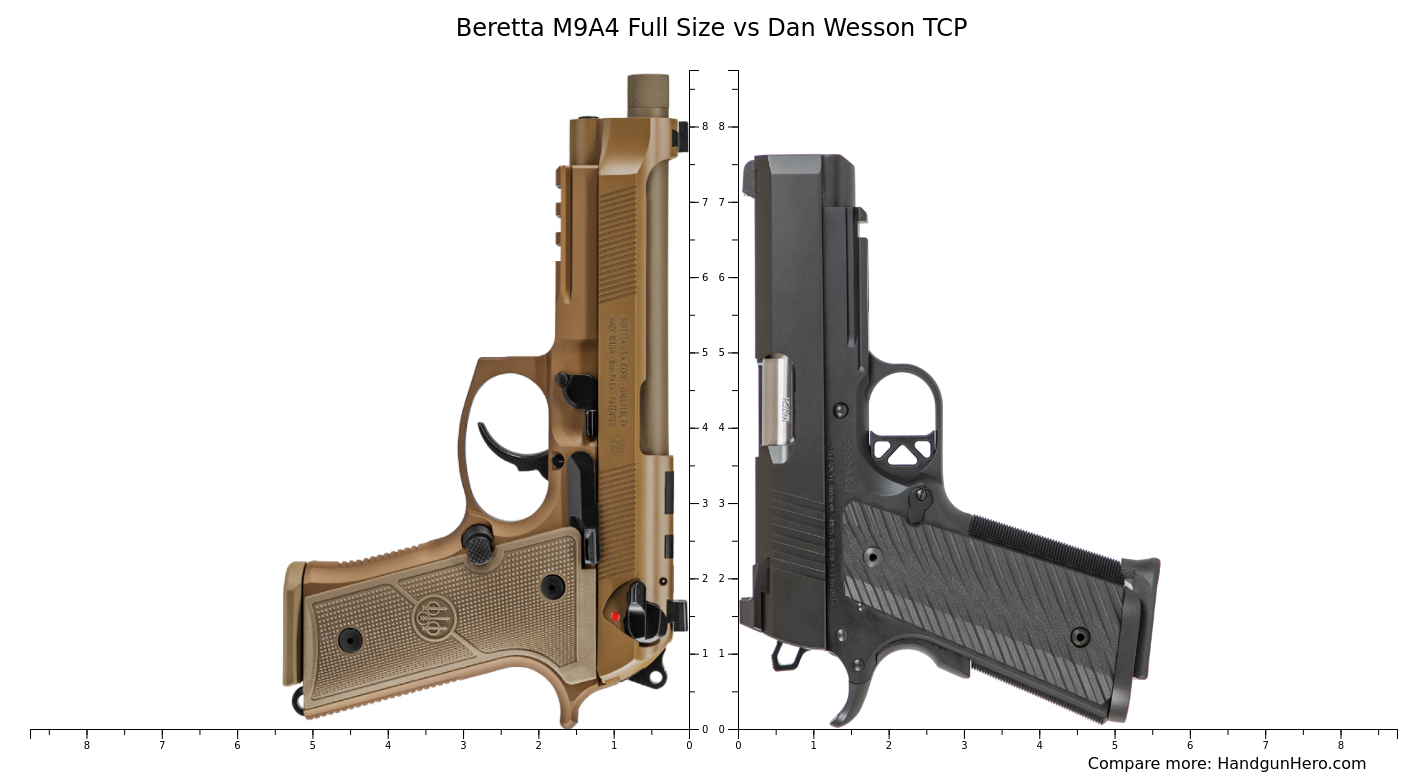 Beretta M9A4 Full Size vs Dan Wesson TCP size comparison | Handgun Hero