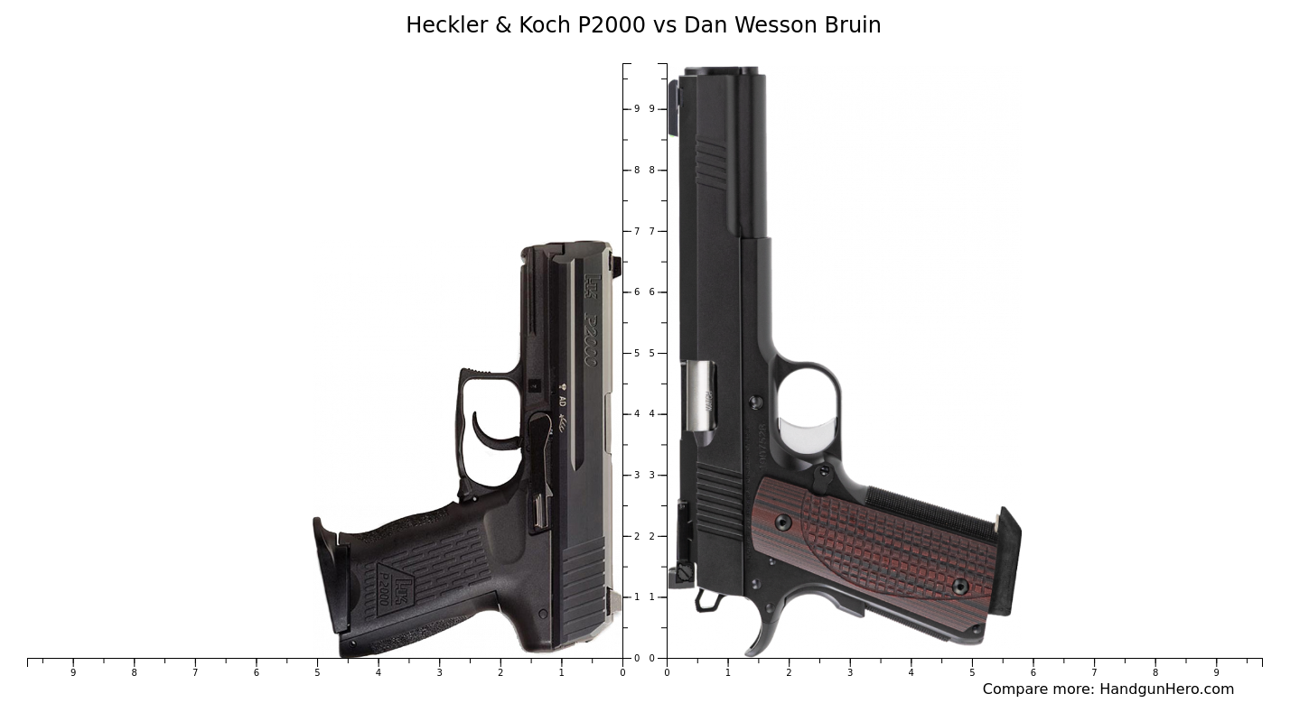 Heckler & Koch P2000 vs Dan Wesson Bruin size comparison | Handgun Hero