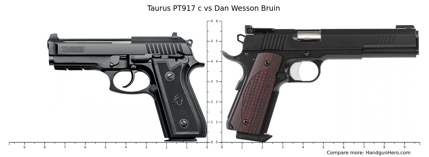 Taurus PT917 c vs Dan Wesson Bruin size comparison | Handgun Hero