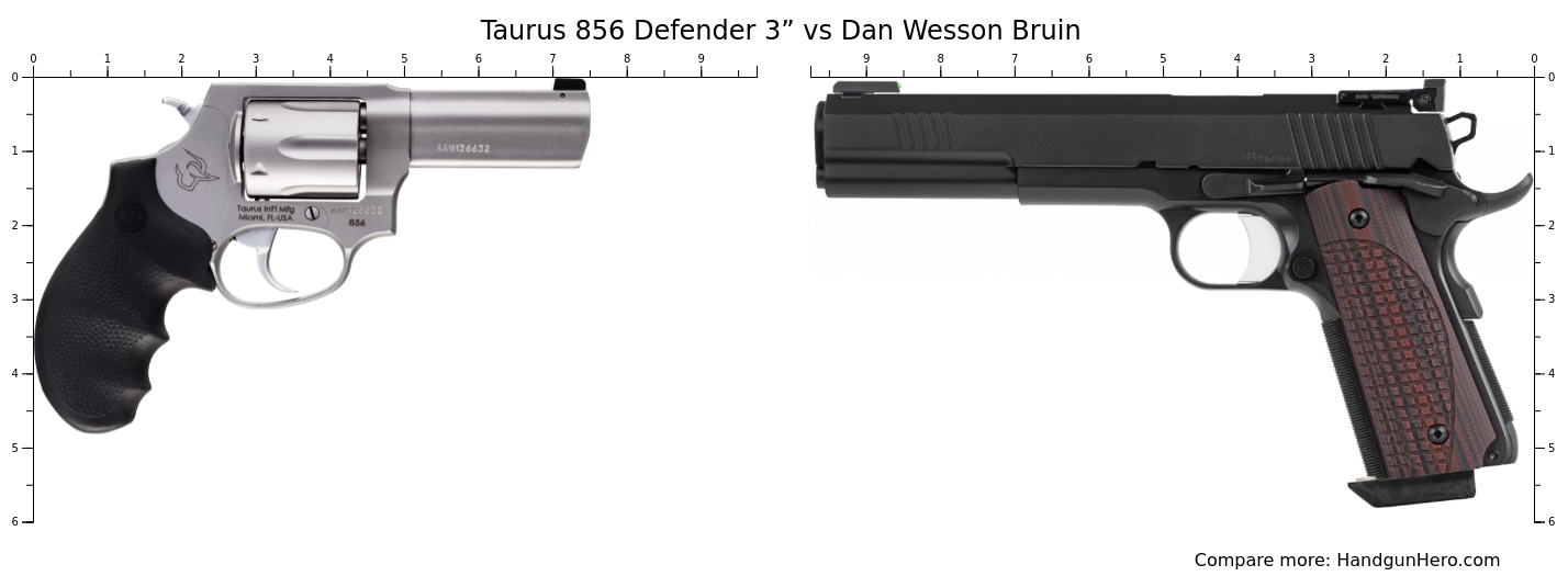 Taurus 856 Defender 3” vs Dan Wesson Bruin size comparison | Handgun Hero