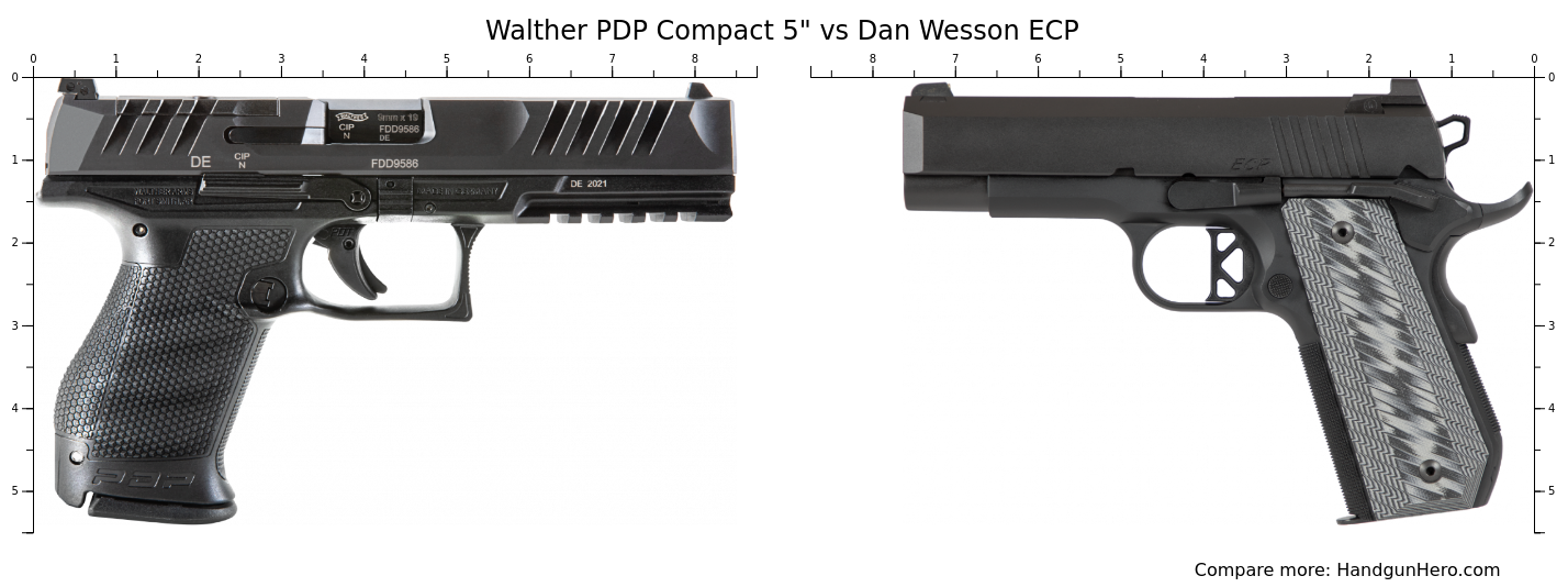 Walther PDP Compact 5" vs Dan Wesson ECP size comparison | Handgun Hero