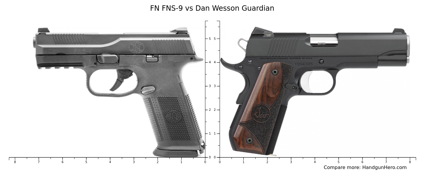 FN FNS-9 vs Dan Wesson Guardian size comparison | Handgun Hero