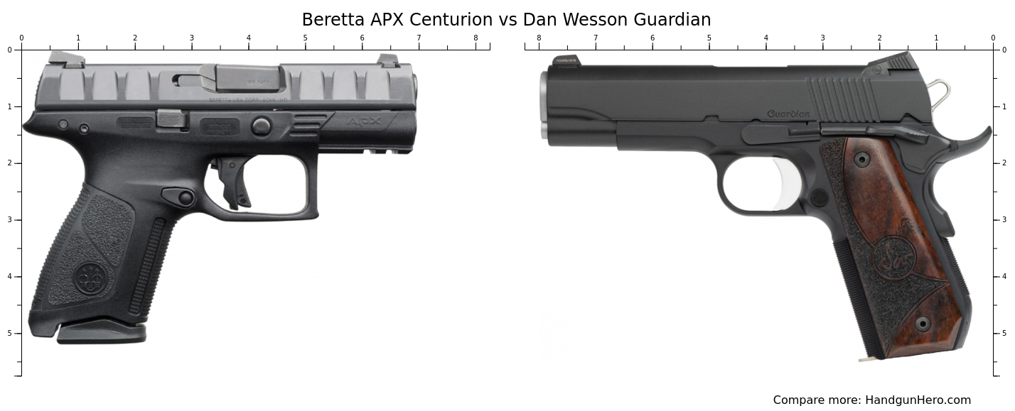 Beretta APX Centurion vs Dan Wesson Guardian size comparison | Handgun Hero