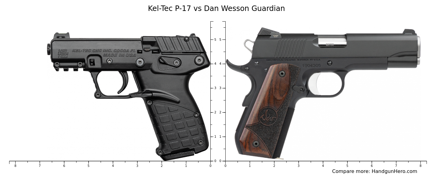 Kel-Tec P-17 vs Dan Wesson Guardian size comparison | Handgun Hero