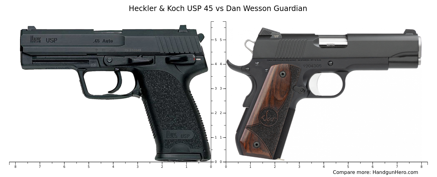 Heckler & Koch USP 45 vs Dan Wesson Guardian size comparison | Handgun Hero
