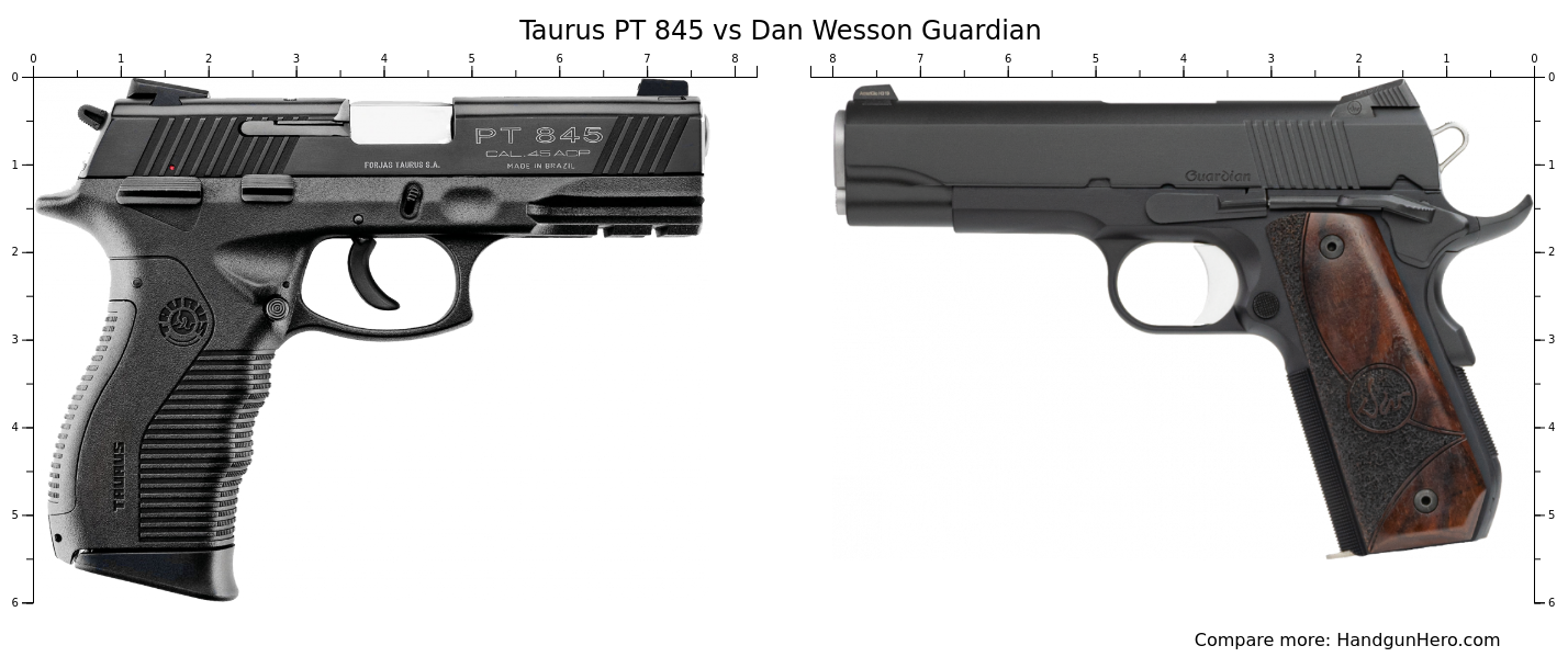 Taurus PT 845 vs Dan Wesson Guardian size comparison | Handgun Hero
