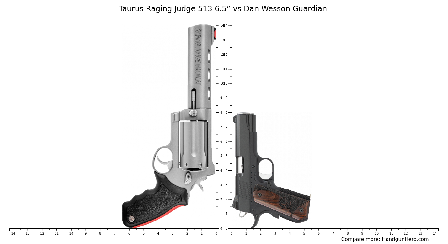 Taurus Raging Judge 513 6.5” vs Dan Wesson Guardian size comparison ...