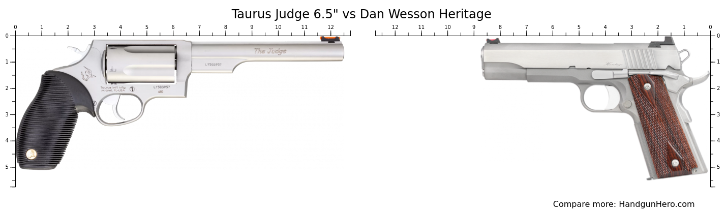 Taurus Judge 6.5" vs Dan Wesson Heritage size comparison | Handgun Hero