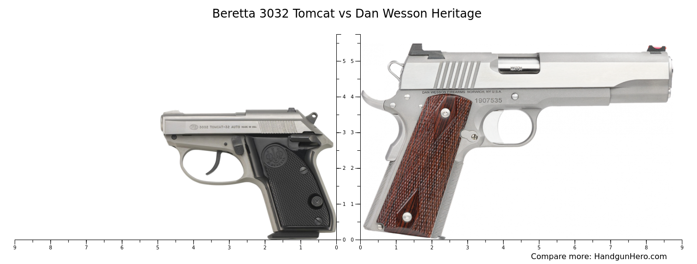 Beretta 3032 Tomcat vs Dan Wesson Heritage size comparison | Handgun Hero
