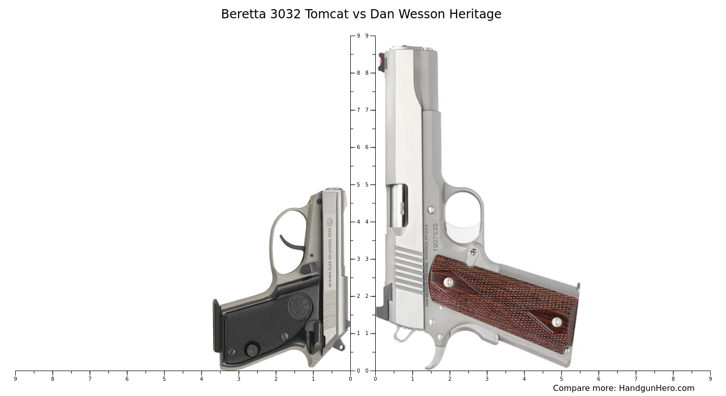 Beretta 3032 Tomcat vs Dan Wesson Heritage size comparison | Handgun Hero