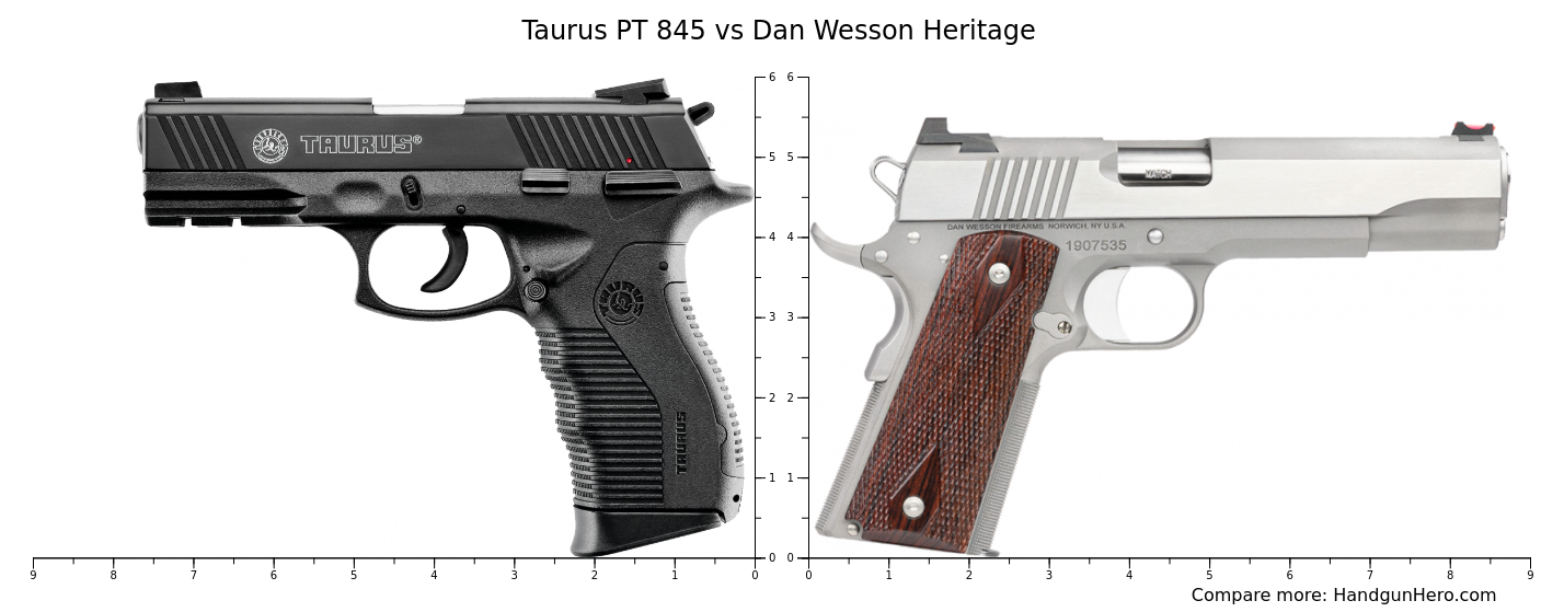 Taurus PT 845 vs Dan Wesson Heritage size comparison | Handgun Hero