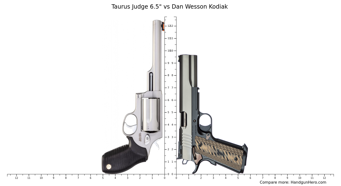 Taurus Judge 6.5" vs Dan Wesson Kodiak size comparison | Handgun Hero