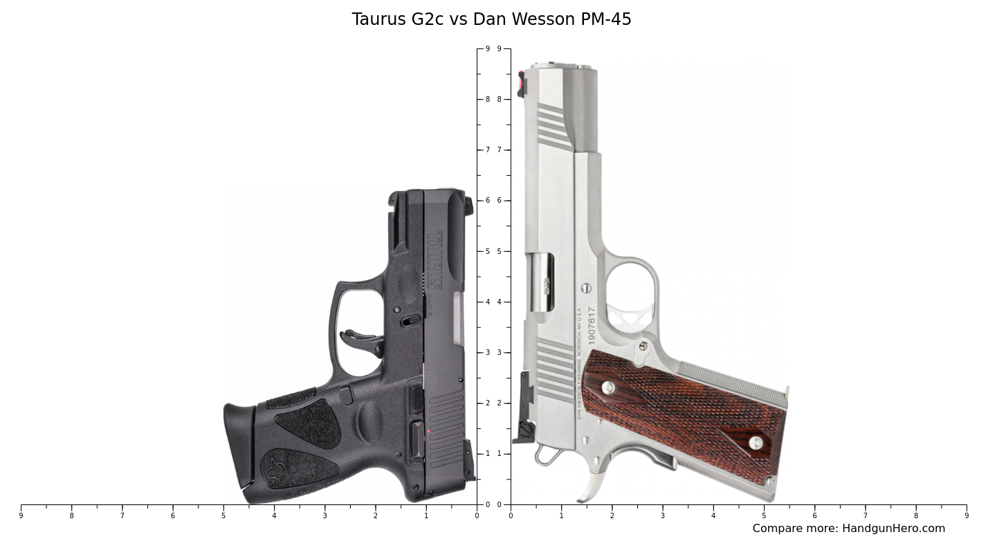 Taurus G2c vs Dan Wesson PM-45 size comparison | Handgun Hero