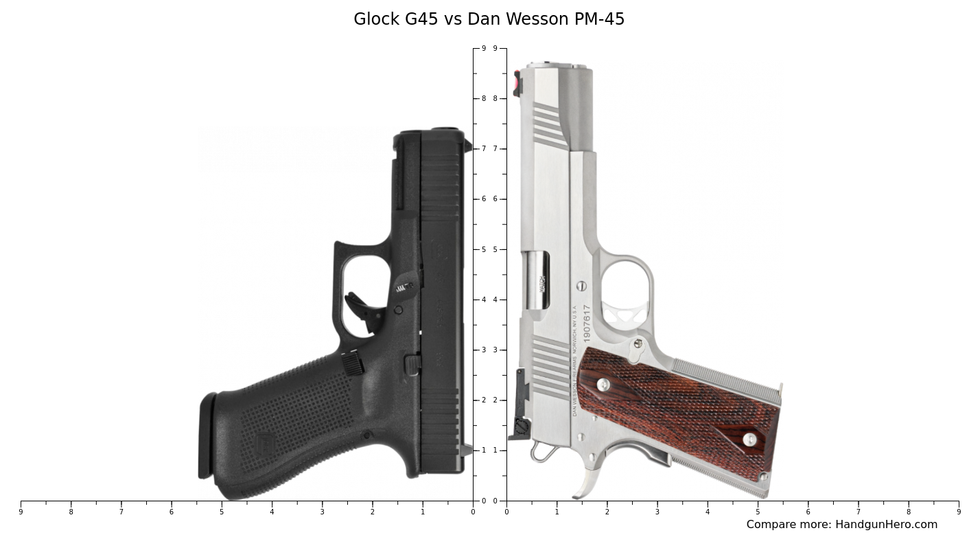 Glock G45 vs Dan Wesson PM-45 size comparison | Handgun Hero