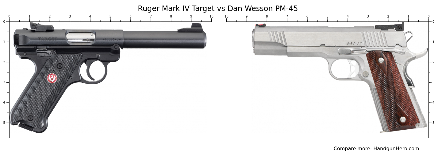 Ruger Mark IV Target vs Dan Wesson PM-45 size comparison | Handgun Hero