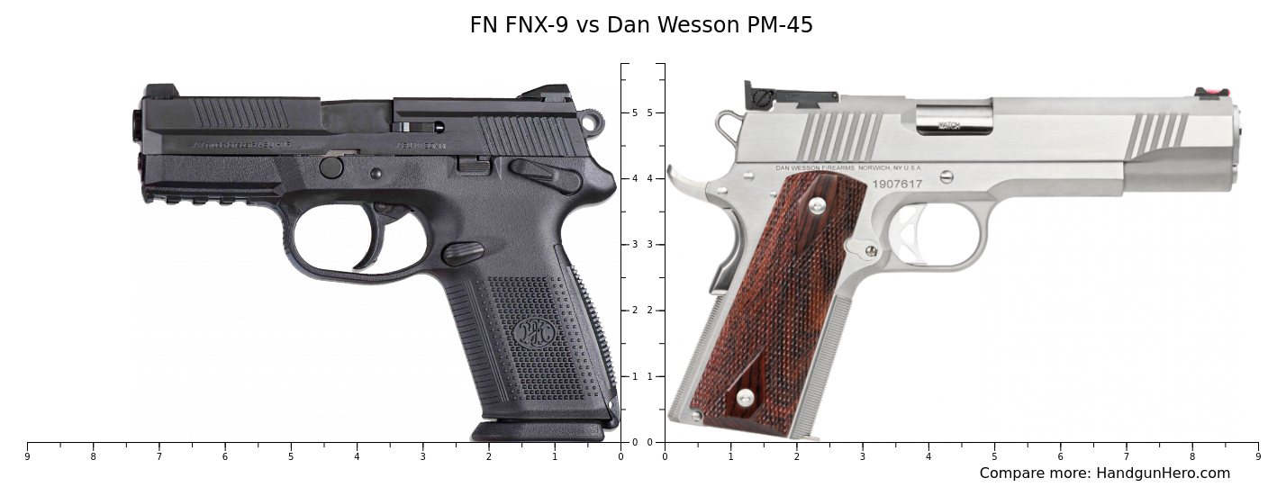 FN FNX-9 vs Dan Wesson PM-45 size comparison | Handgun Hero