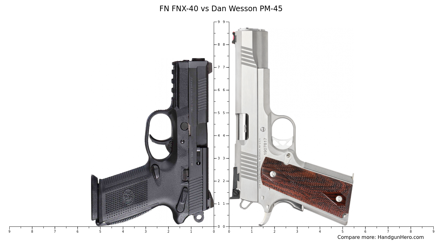 FN FNX-40 vs Dan Wesson PM-45 size comparison | Handgun Hero