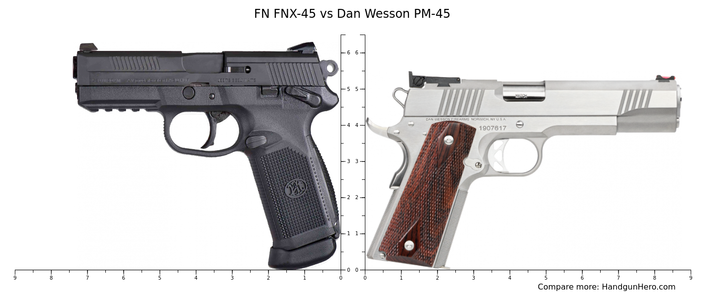FN FNX-45 vs Dan Wesson PM-45 size comparison | Handgun Hero