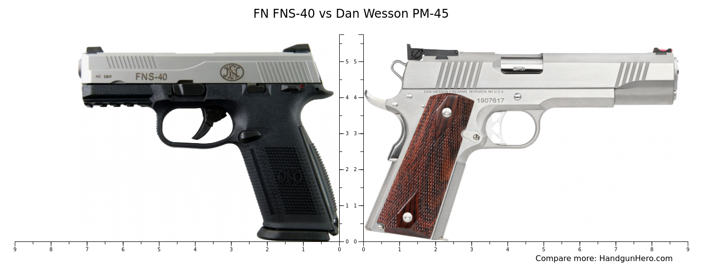 FN FNS-40 vs Dan Wesson PM-45 size comparison | Handgun Hero