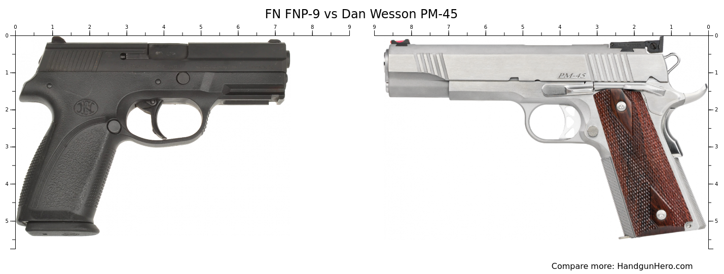FN FNP-9 vs Dan Wesson PM-45 size comparison | Handgun Hero