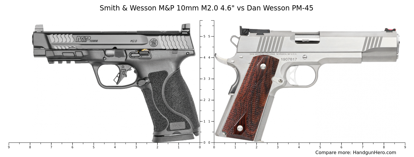 Smith & Wesson M&P 10mm M2.0 4.6" vs Dan Wesson PM-45 size comparison ...