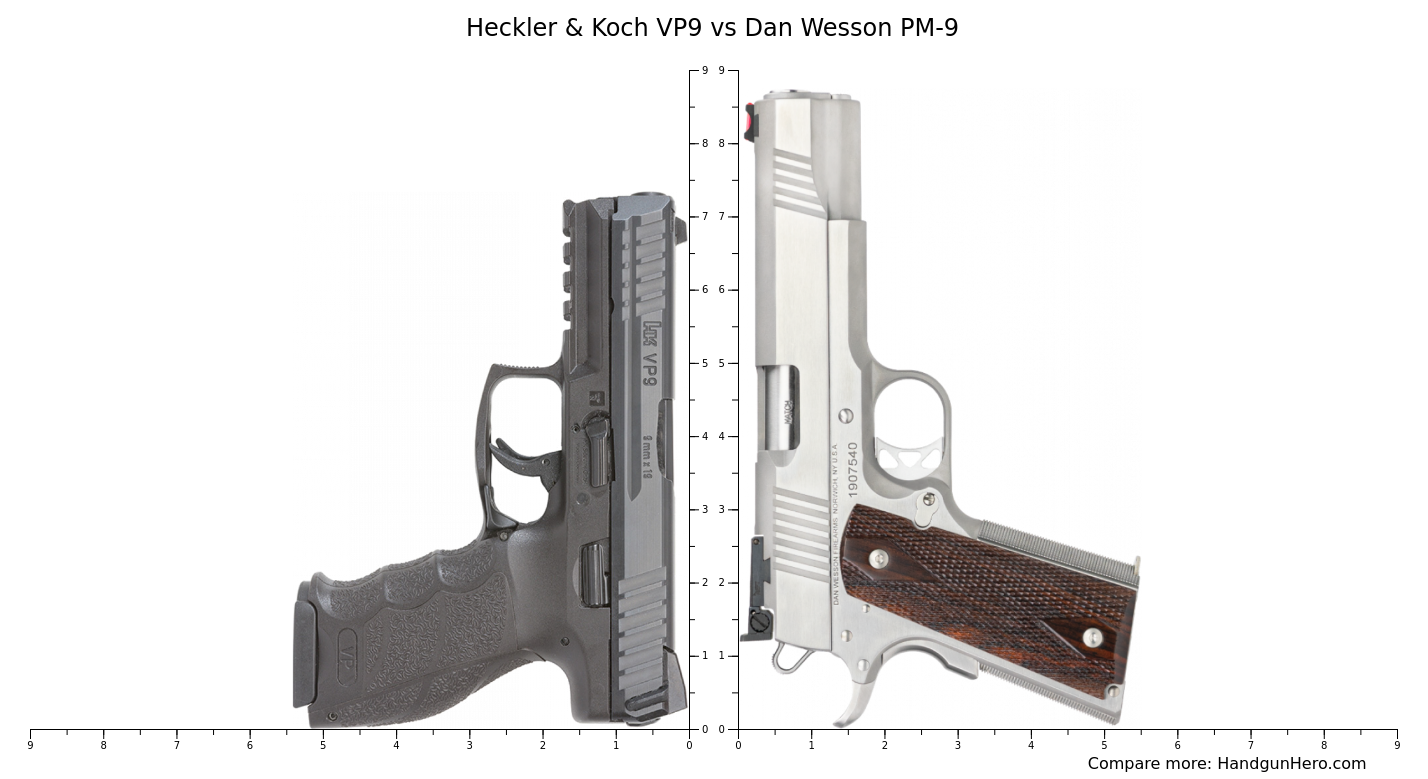 Heckler & Koch VP9 vs Dan Wesson PM-9 size comparison | Handgun Hero