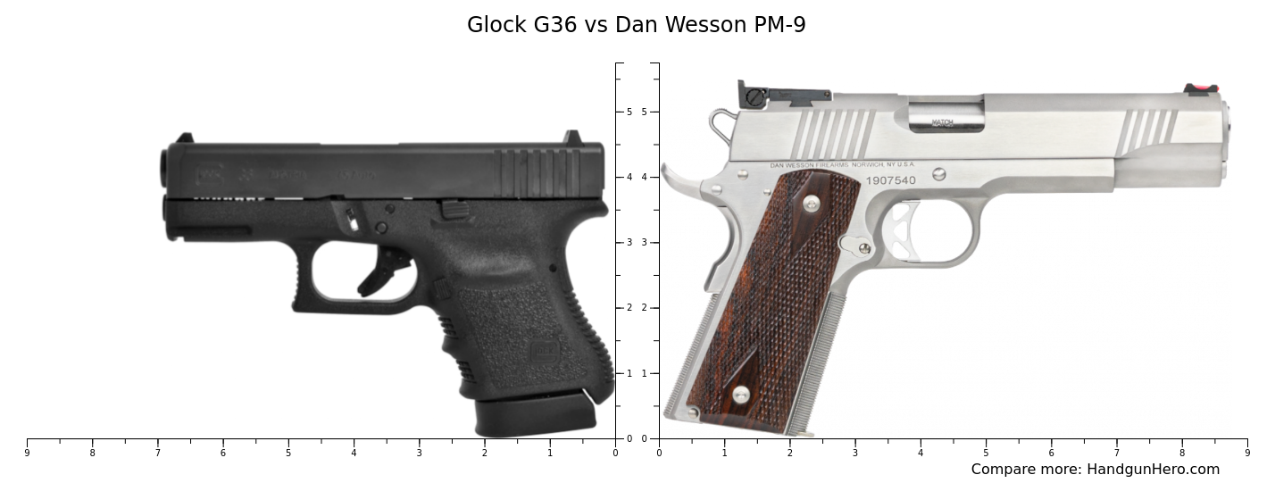 Glock G36 vs Dan Wesson PM-9 size comparison | Handgun Hero