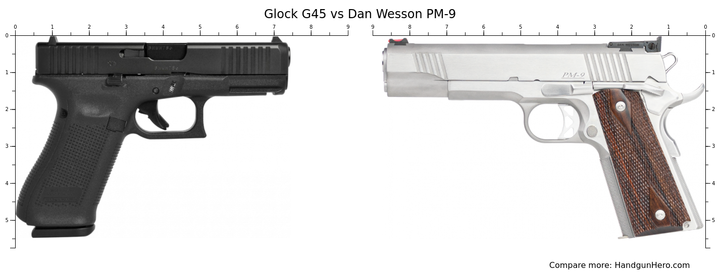 Glock G45 vs Dan Wesson PM-9 size comparison | Handgun Hero