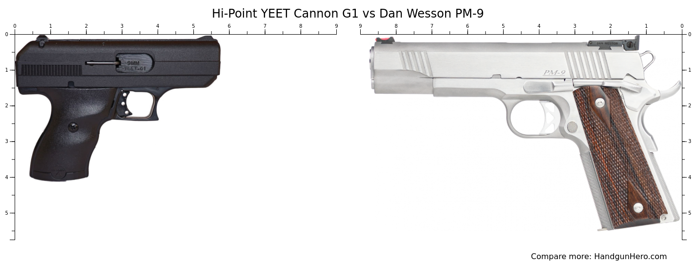 Hi-Point YEET Cannon G1 vs Dan Wesson PM-9 size comparison | Handgun Hero