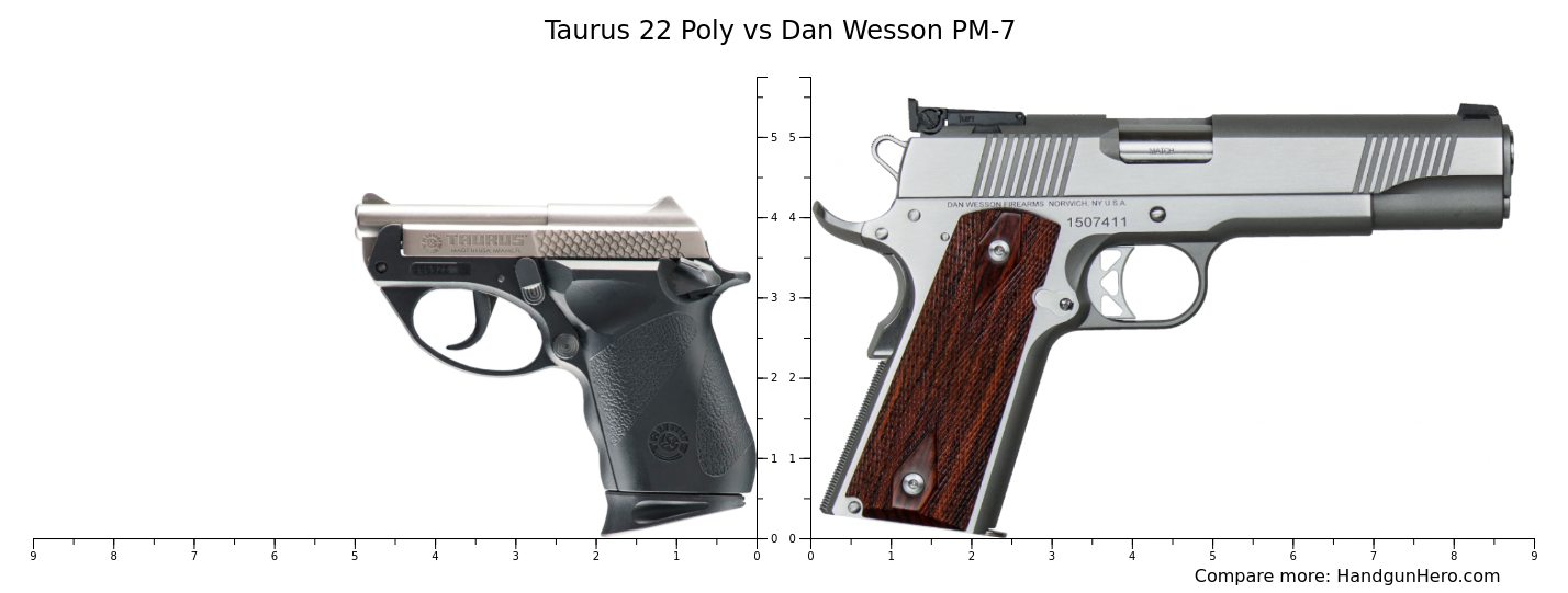 Taurus 22 Poly vs Dan Wesson PM-7 size comparison | Handgun Hero