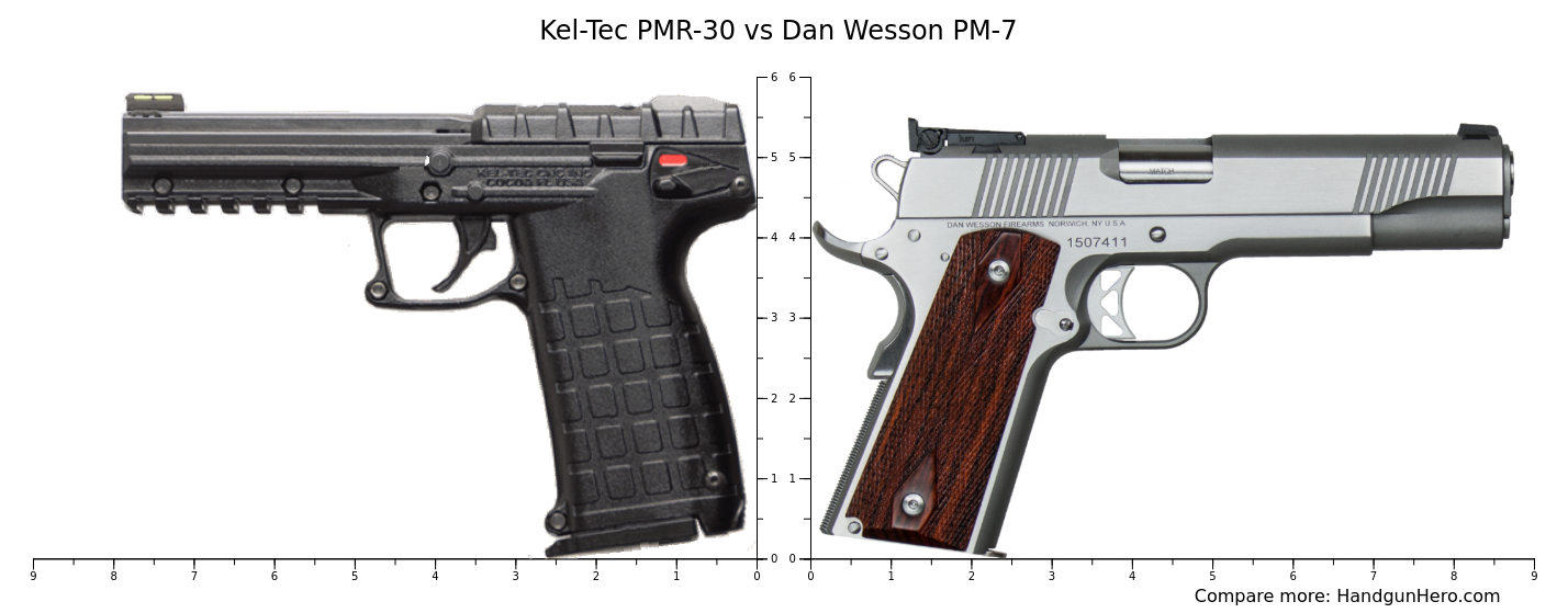 Kel-Tec PMR-30 vs Dan Wesson PM-7 size comparison | Handgun Hero