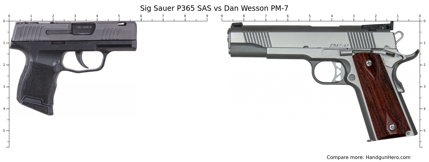 Sig Sauer P365 SAS vs Dan Wesson PM-7 size comparison | Handgun Hero