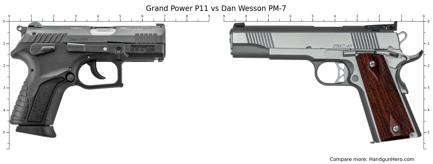 Grand Power P11 vs Dan Wesson PM-7 size comparison | Handgun Hero