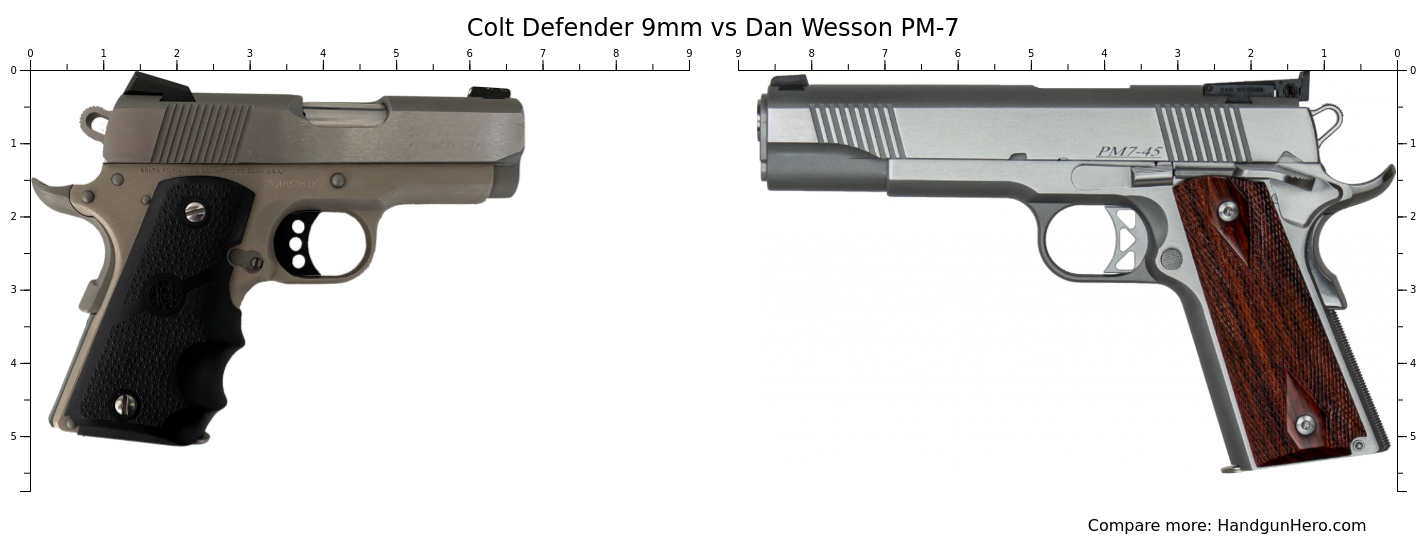 Colt Defender 9mm vs Dan Wesson PM-7 size comparison | Handgun Hero