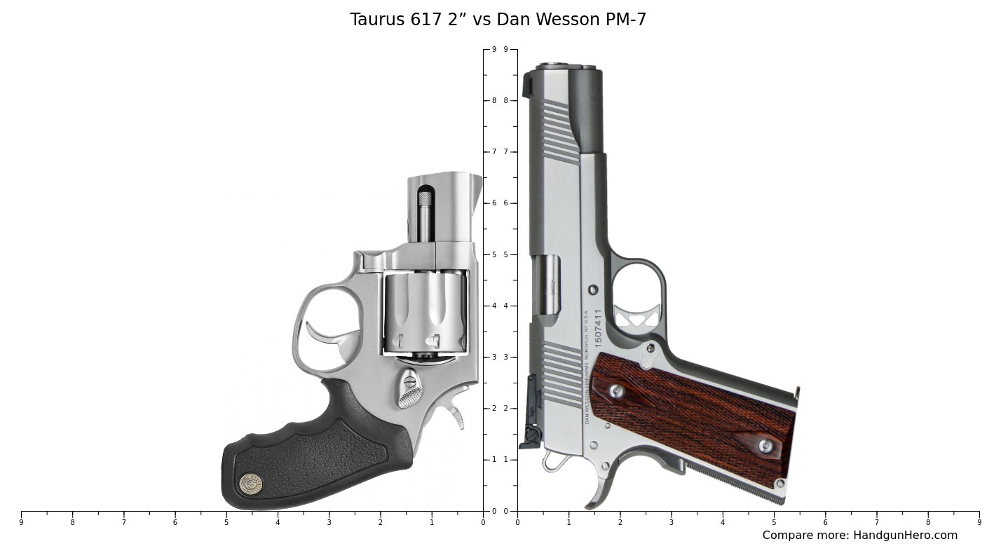 Taurus 617 2” vs Dan Wesson PM-7 size comparison | Handgun Hero