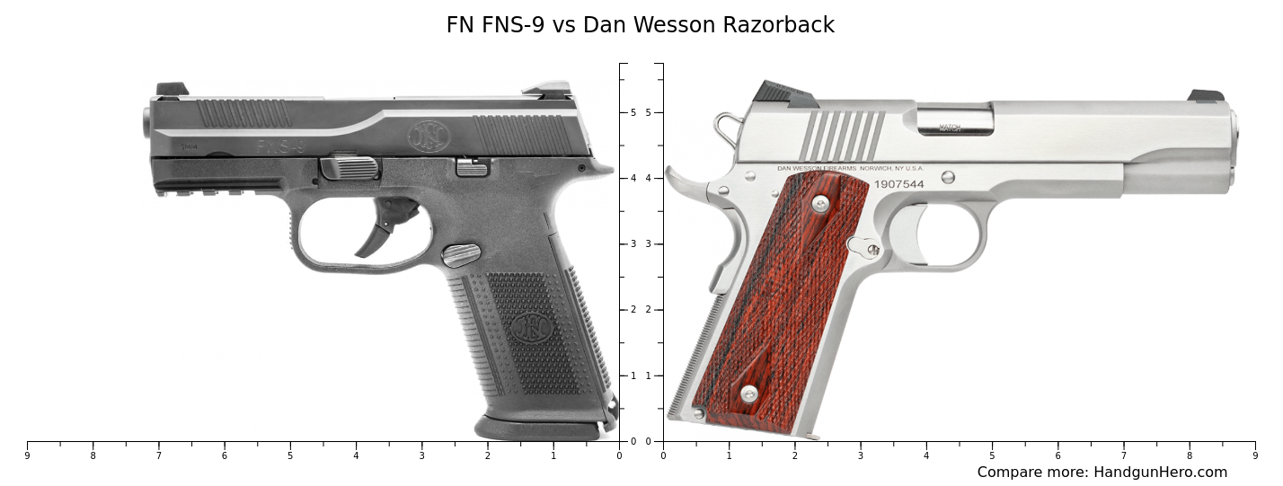 FN FNS-9 vs Dan Wesson Razorback size comparison | Handgun Hero