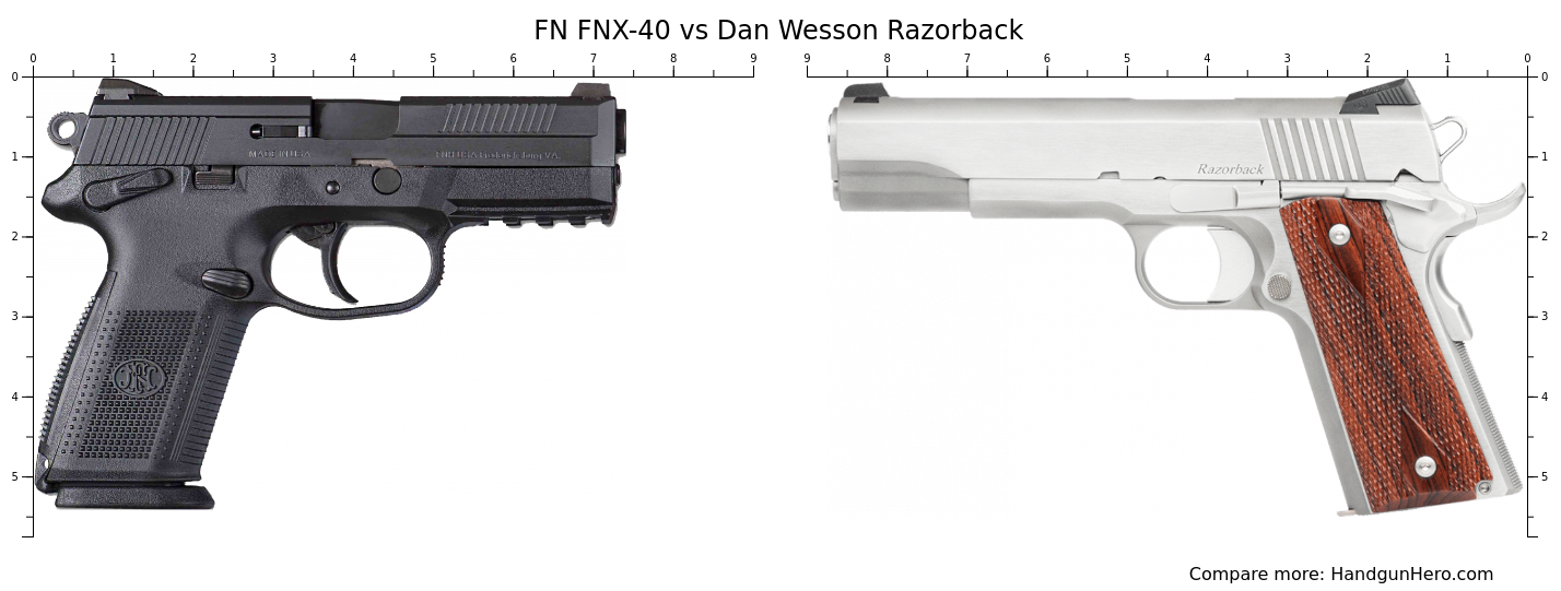 FN FNX-40 vs Dan Wesson Razorback size comparison | Handgun Hero