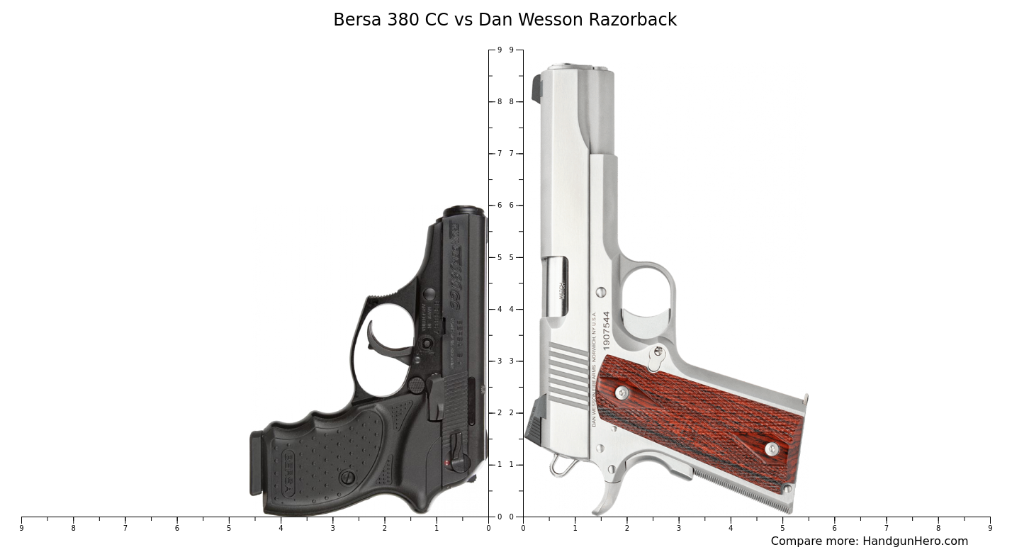Bersa 380 CC vs Dan Wesson Razorback size comparison | Handgun Hero