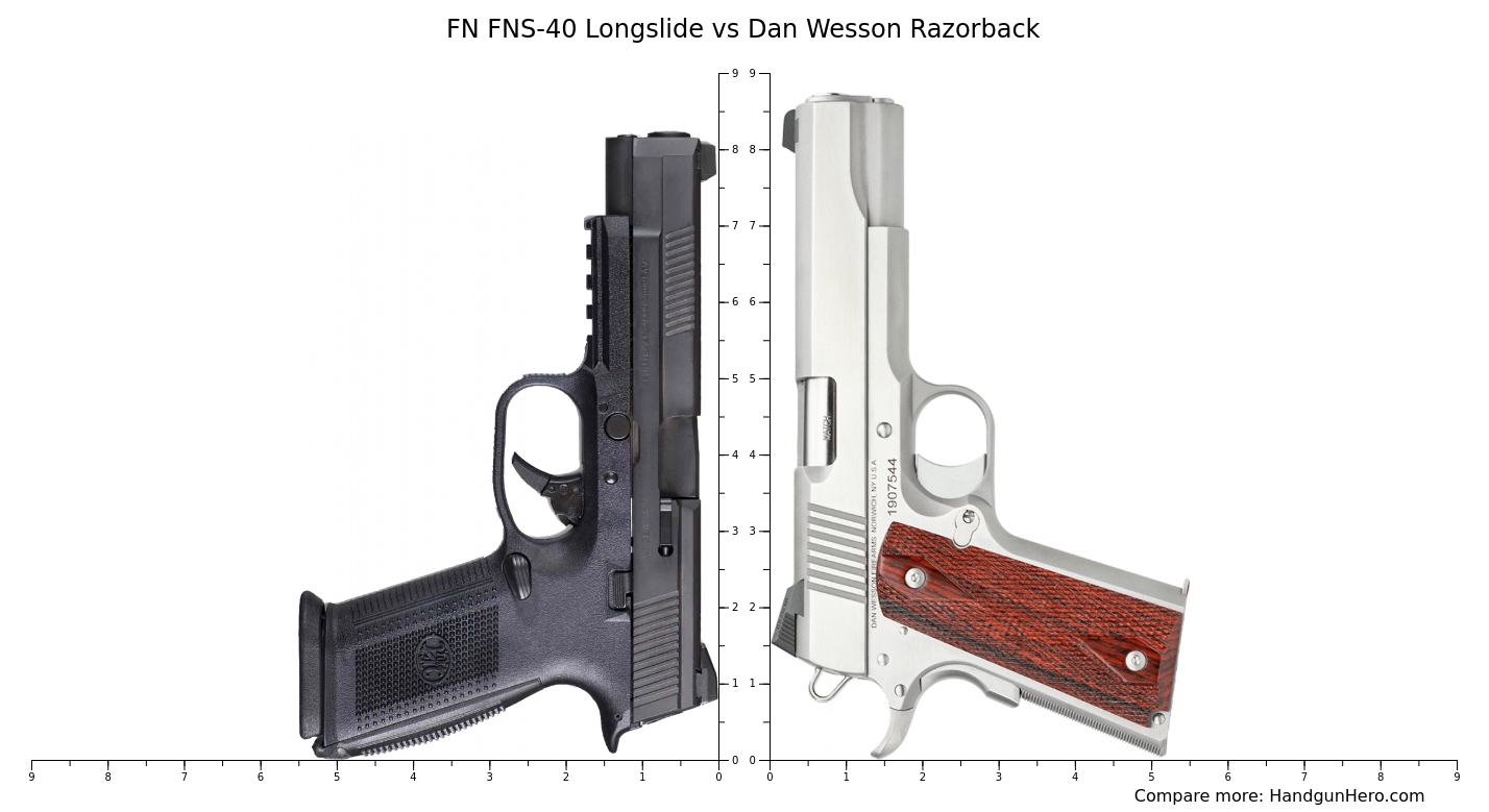 FN FNS-40 Longslide vs Dan Wesson Razorback size comparison | Handgun Hero