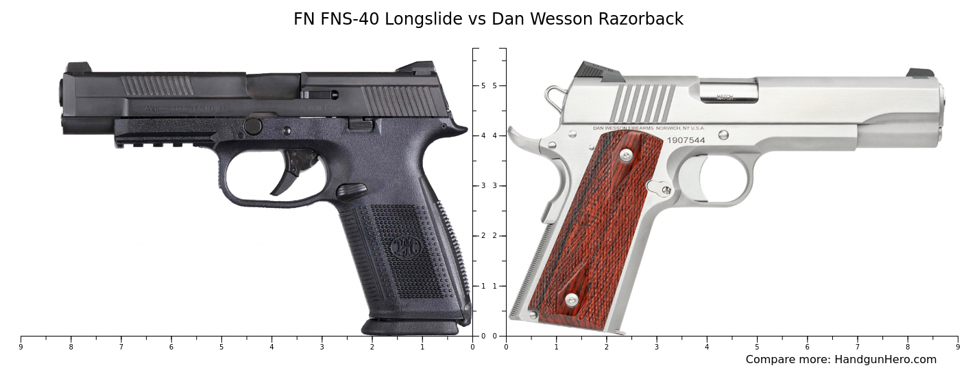 FN FNS-40 Longslide vs Dan Wesson Razorback size comparison | Handgun Hero