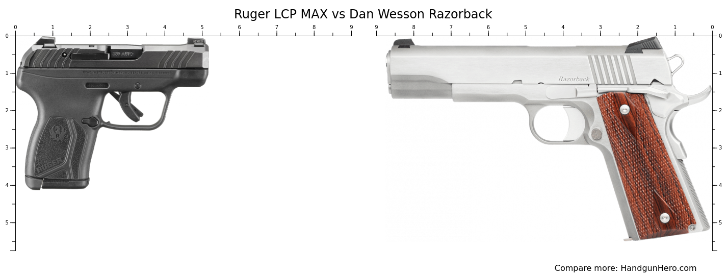 Ruger LCP MAX vs Dan Wesson Razorback size comparison | Handgun Hero